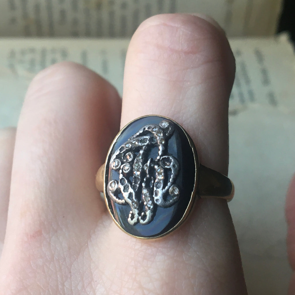 Antique Onyx Cipher Ring - Size 8 – Black Umbrella Jewelry